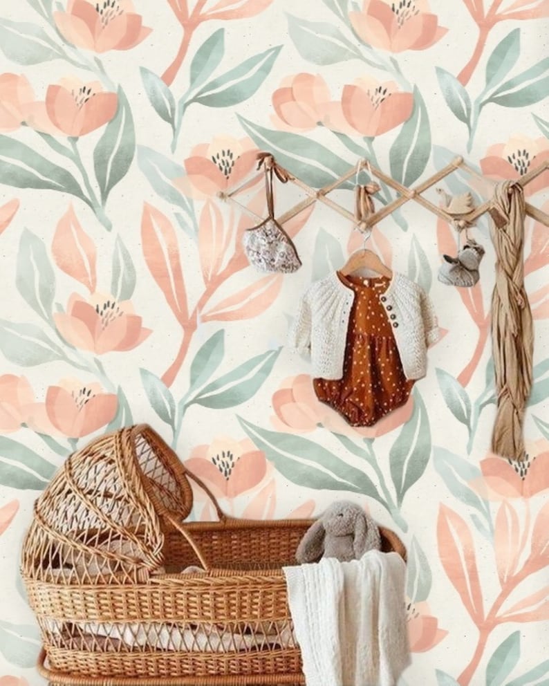 Muted Floral Wallpaper Moody Floral Nursery Neutral - Etsy
