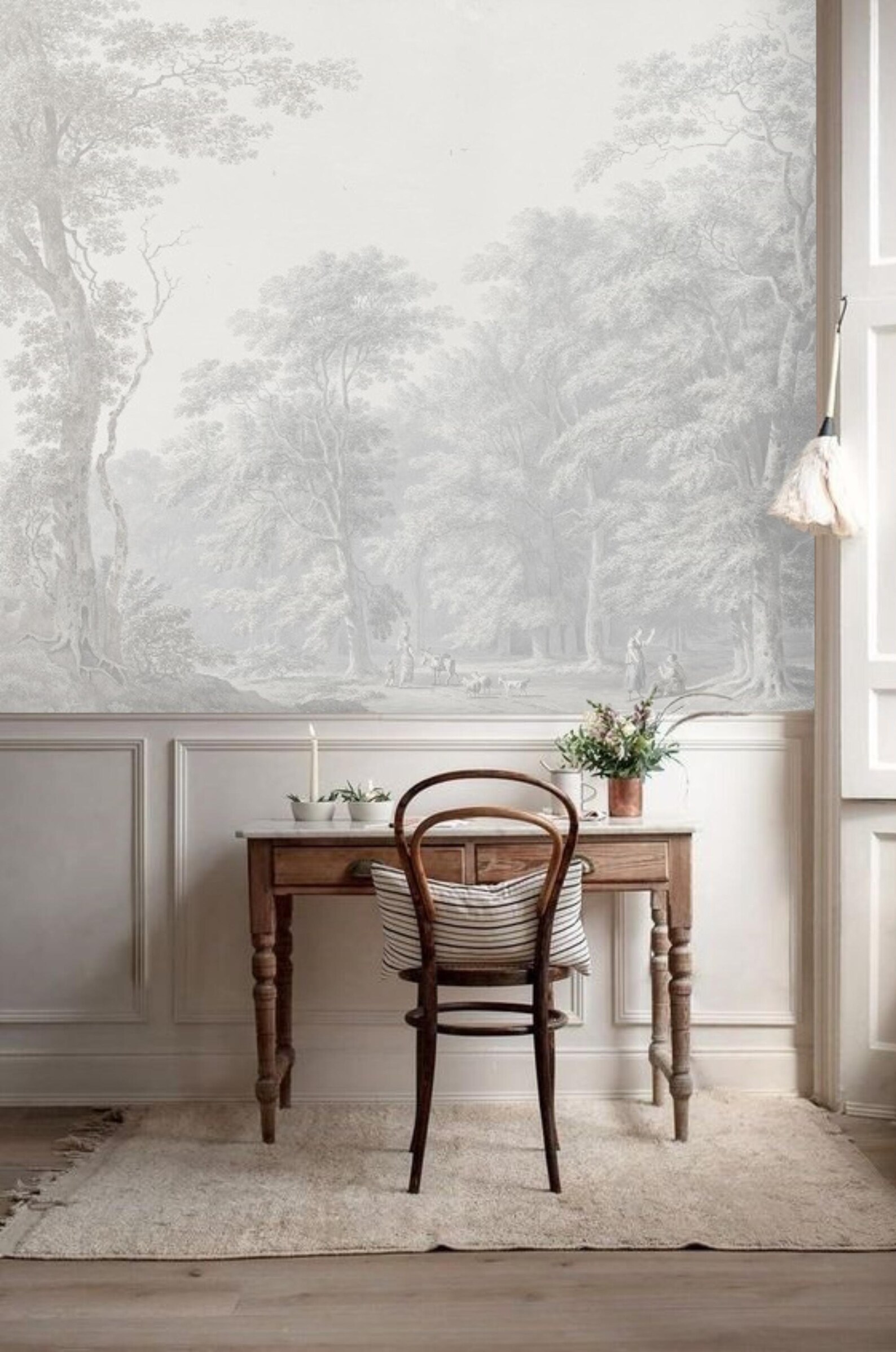 French Countryside Landscape Wallpaper, Vintage Scenic Mural, Tree ...