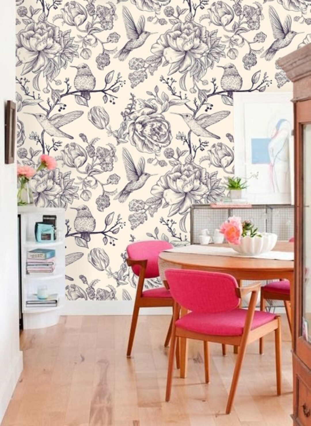 Vintage Birds Floral Toile Wallpaper, Removable Peel and Stick ...