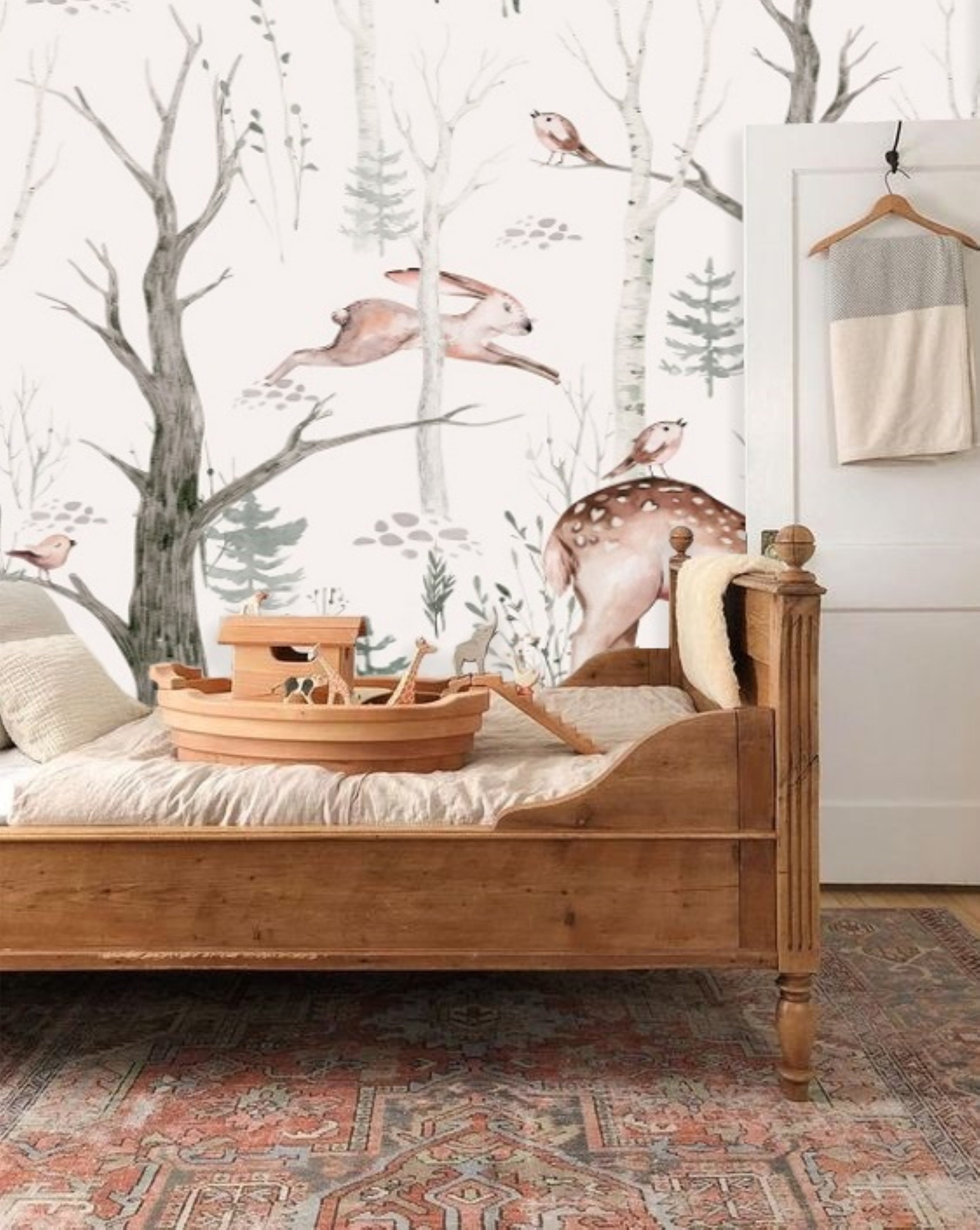 Watercolor Woodland Forest Wallpaper Animals Mural, Removable Peel and ...