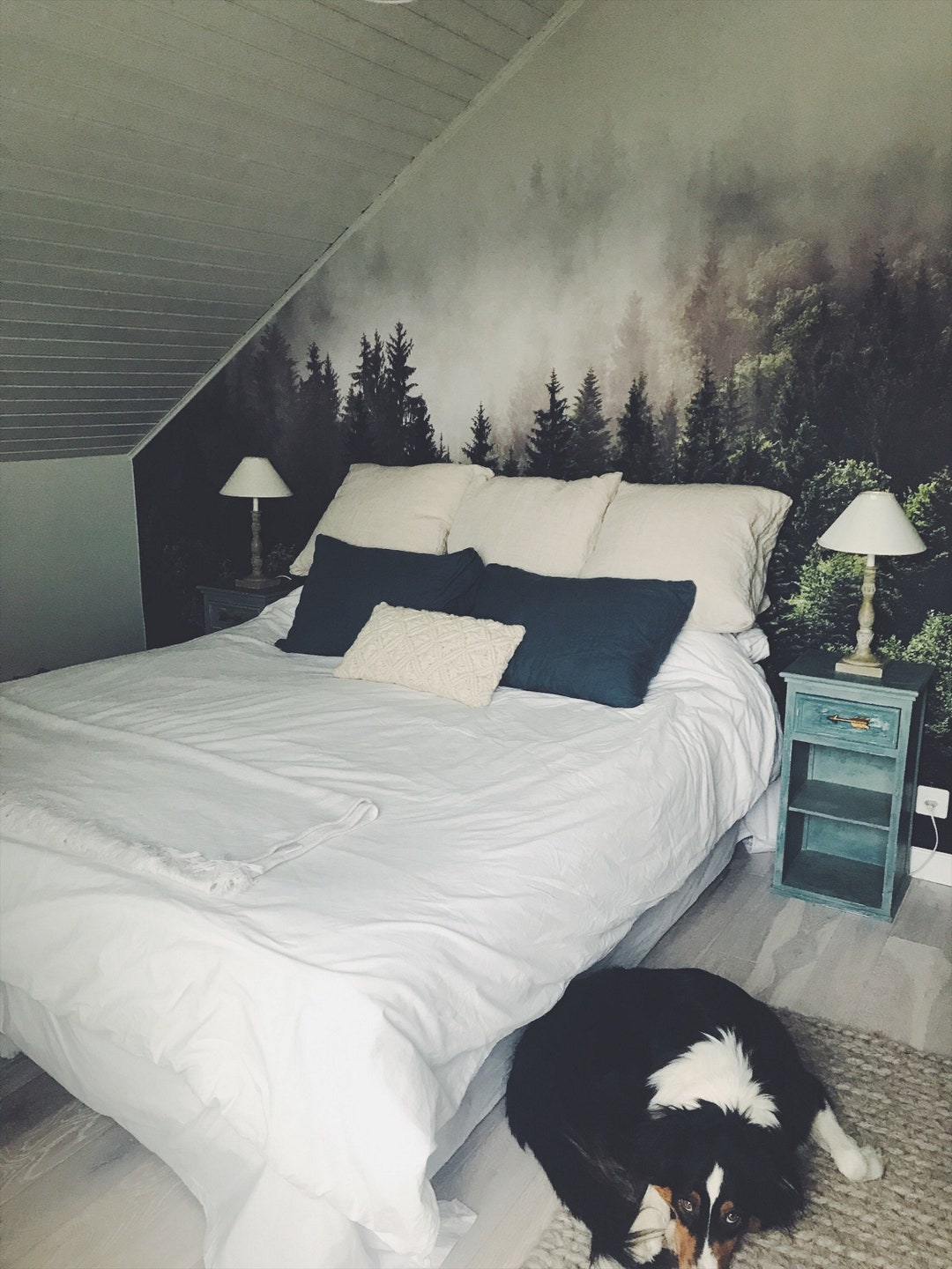 Foggy Forest Wallpaper Mural Green Landscape Removable Peel and Stick ...