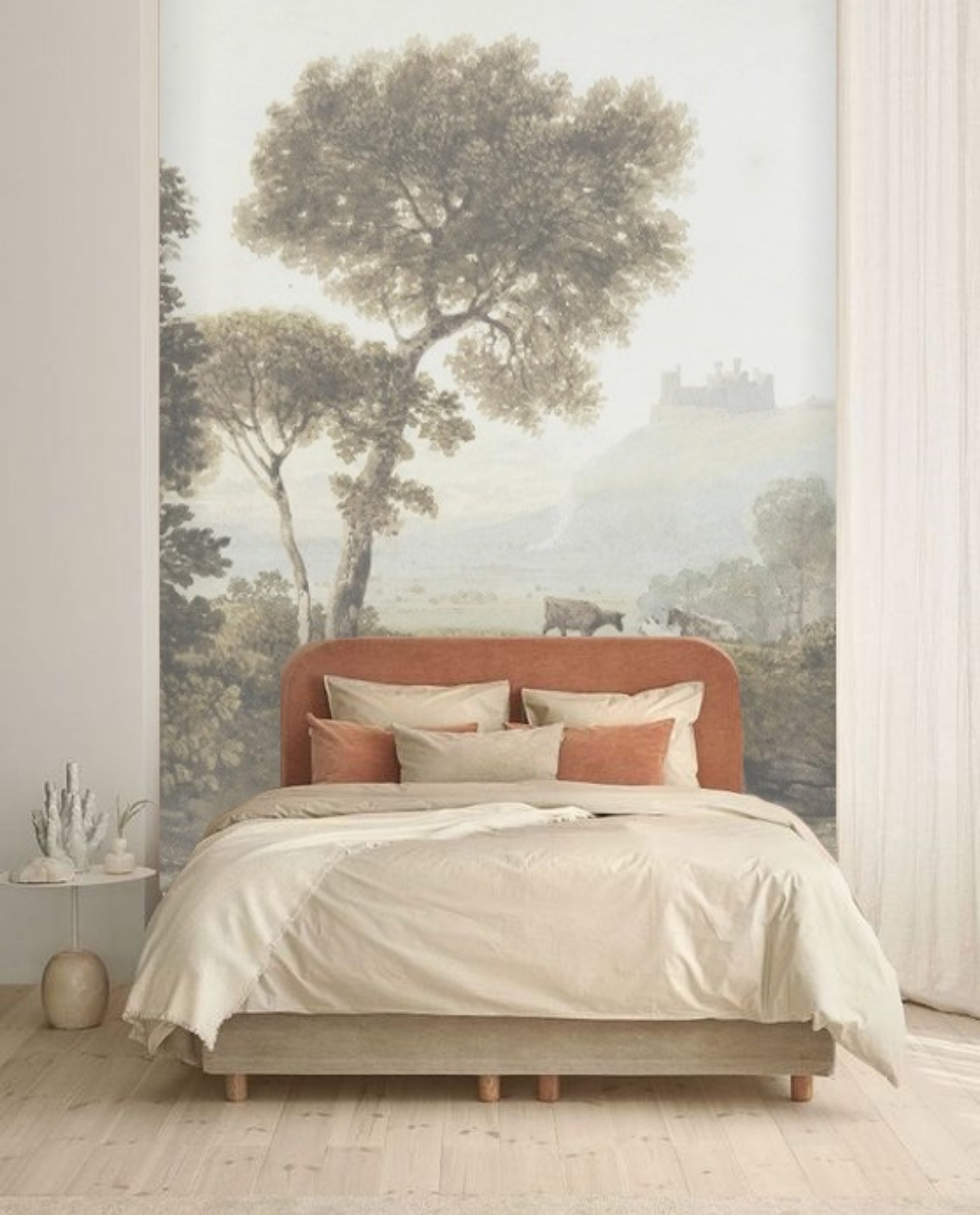 Muted Landscape Wallpaper, Pastoral Scenery Wallpaper, Neutral Vintage ...