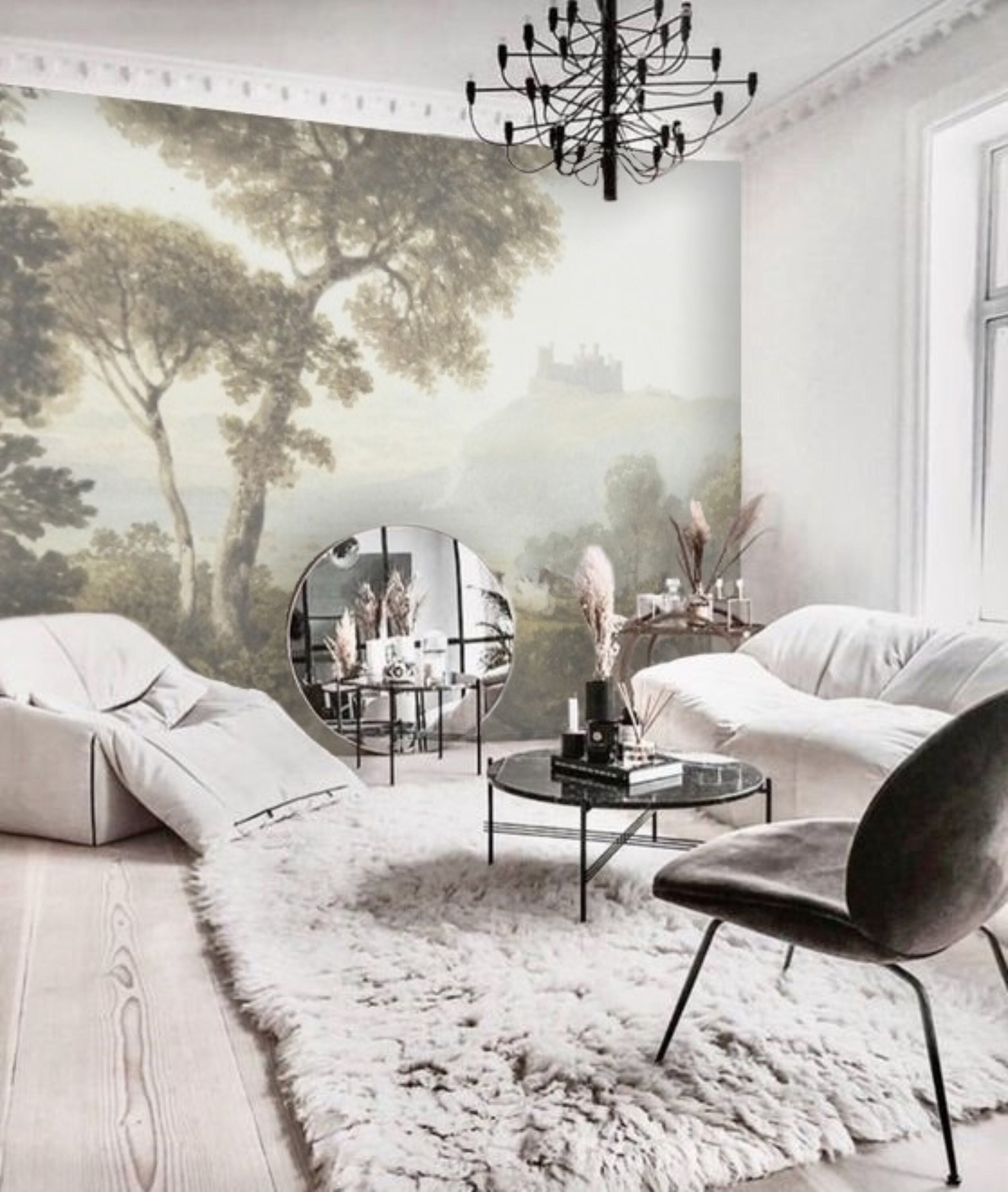 Muted Landscape Wallpaper, Pastoral Scenery Wallpaper, Neutral Vintage ...