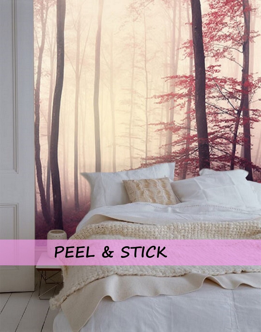 Misty Autumn Forest Wall Mural Landscape, Removable Peel and Stick ...