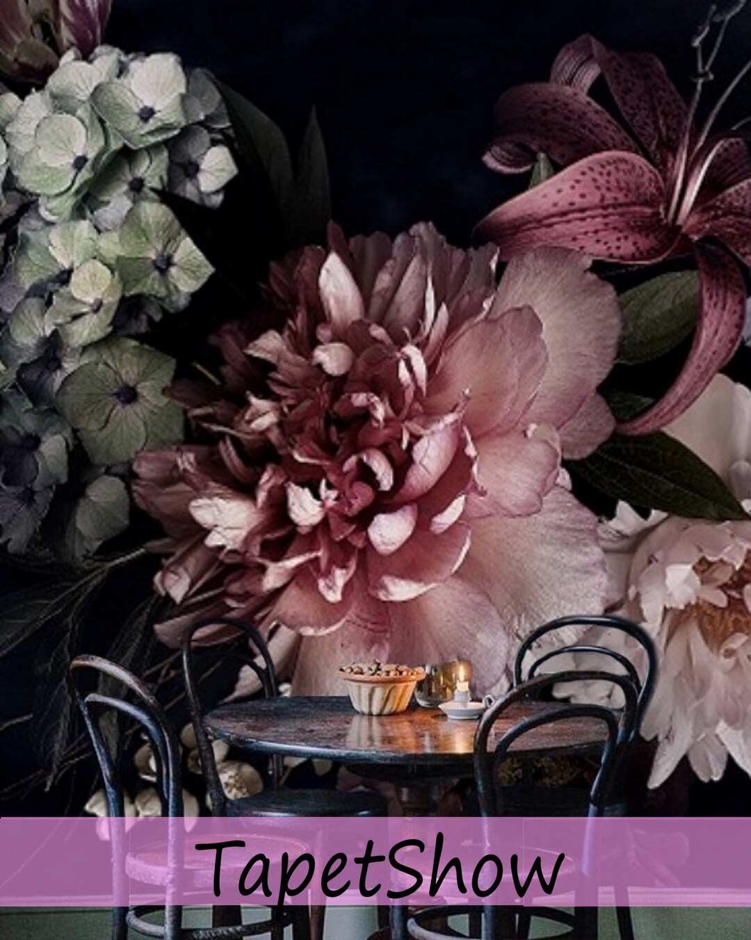 Dark Floral Removable Wallpaper Mural, Black Peel and Stick Wallpaper ...