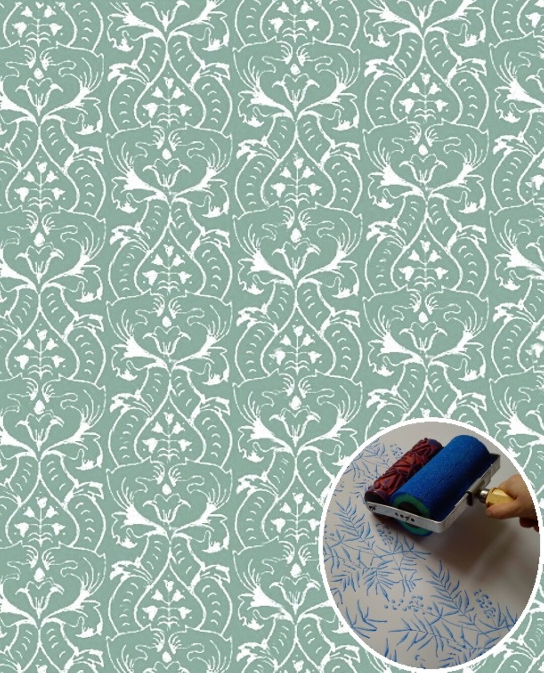 Set of Patterned Paint Roller Flower Design, Damask Pattern Paint ...