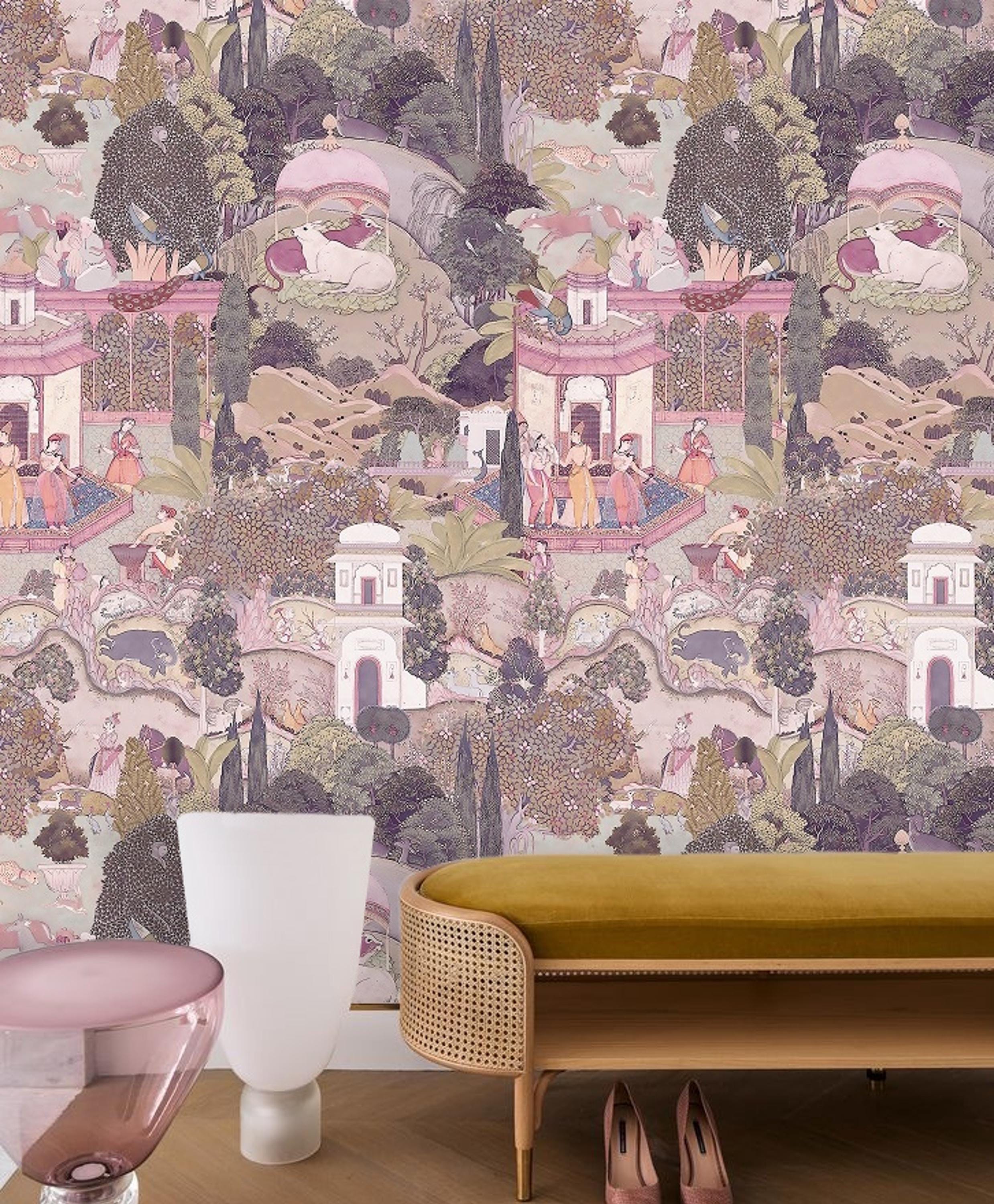 Lush Gardens of Jaipur Wallpaper Light Pink, Removable Peel and Stick ...
