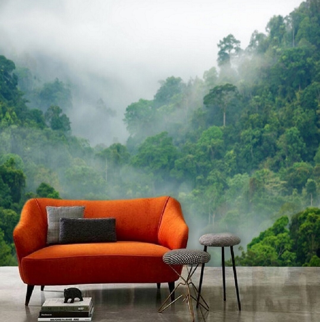 Misty Rainforest Wallpaper Mural Green, Removable Peel and Stick ...