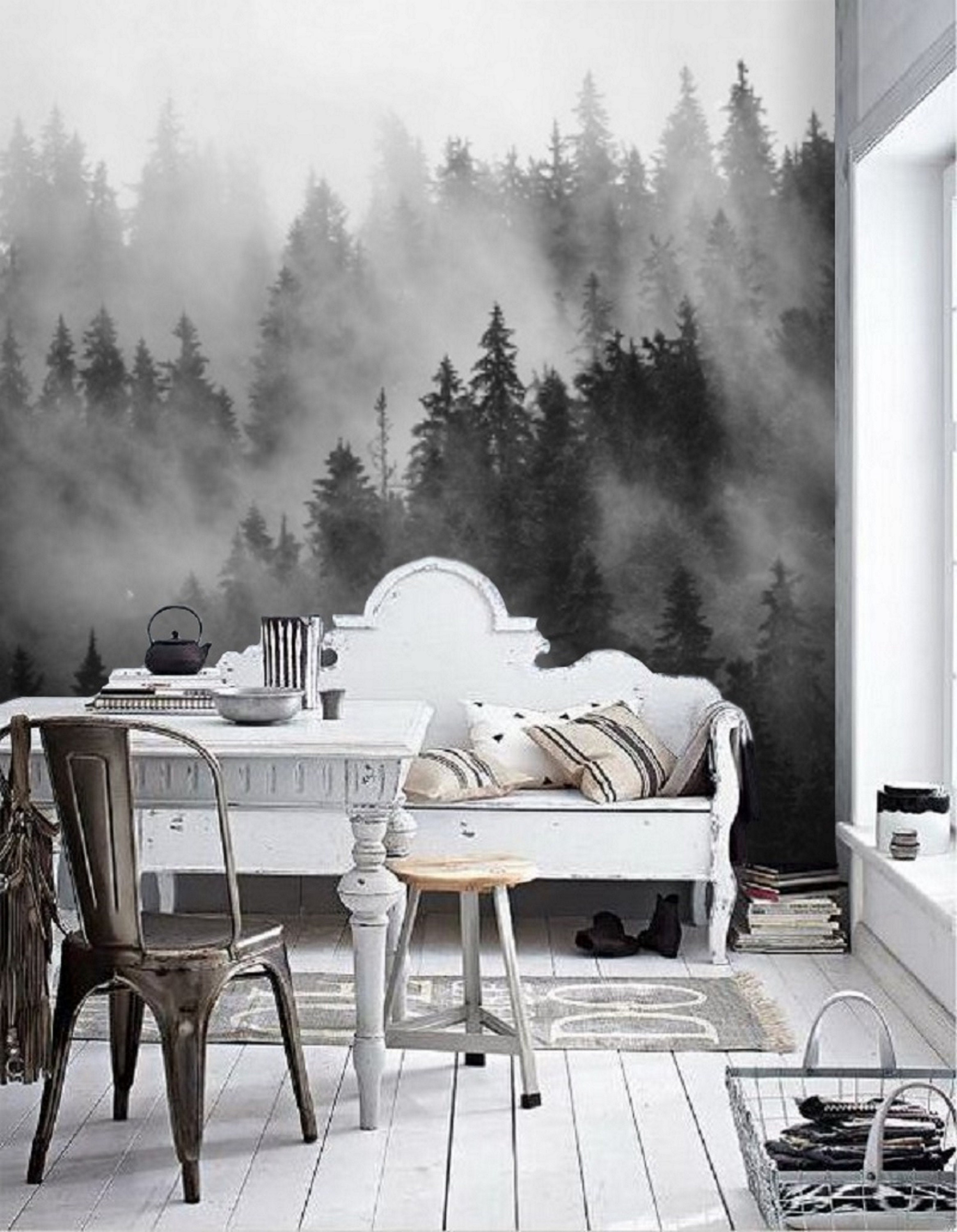 Black And White Forest Wall Mural