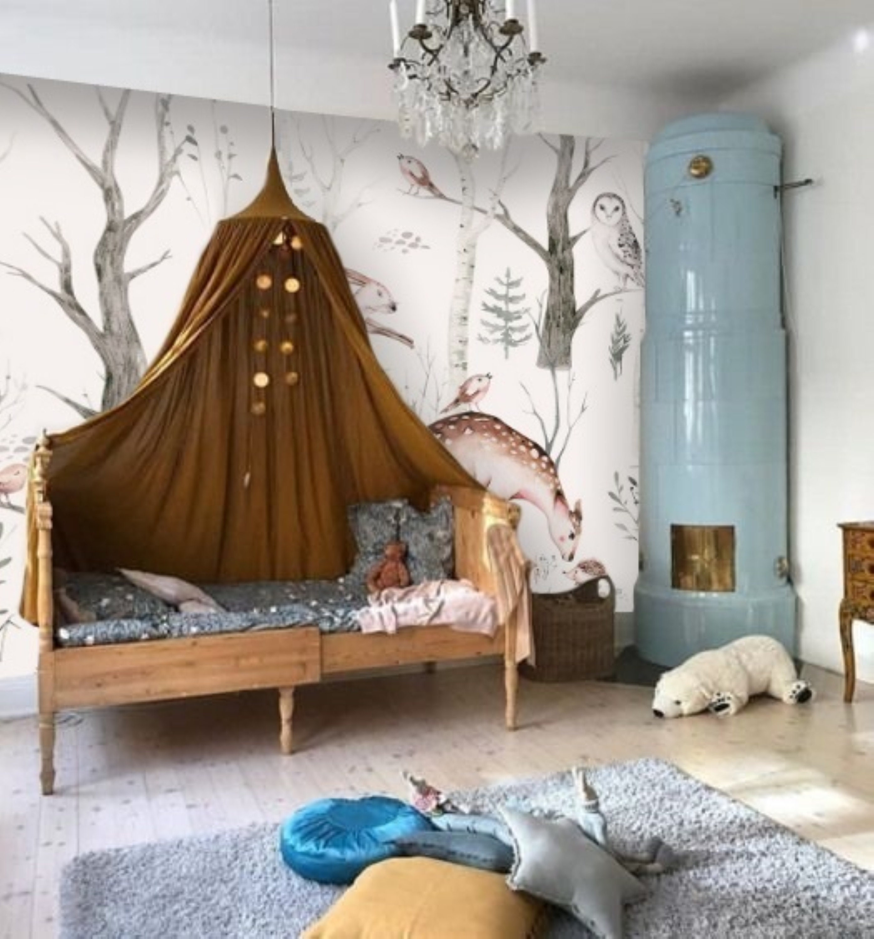 Watercolor Woodland Forest Wallpaper Animals Mural, Removable Peel and ...