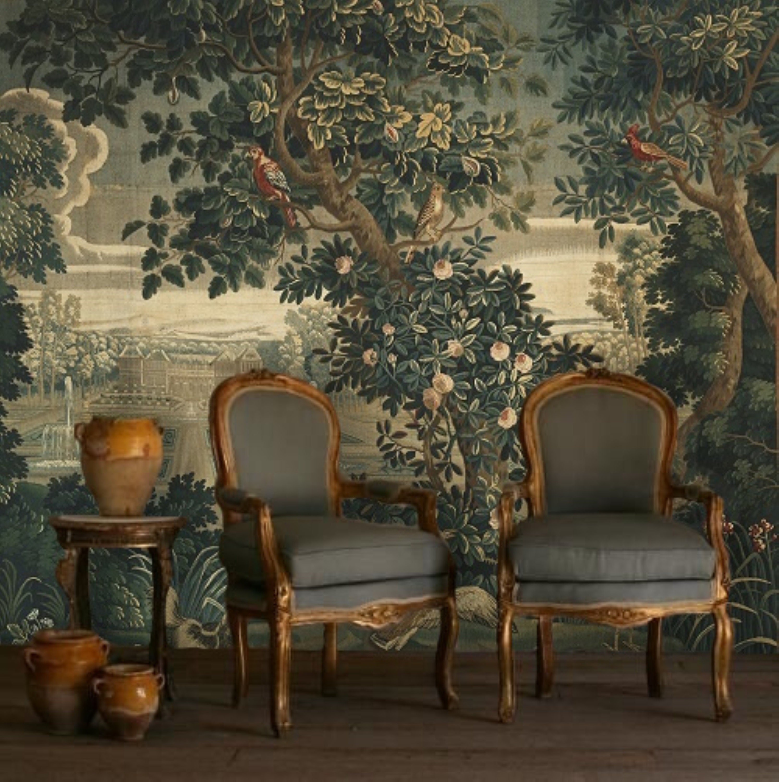 French Antique Wallpaper Verdure With Chateau Removable Peel and Stick ...