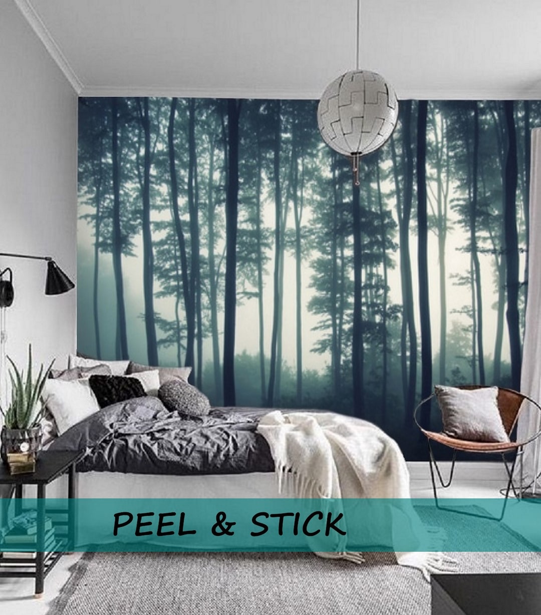 Misty Forest Wall Mural Removable, Wallpaper Mural Forest, Forest ...