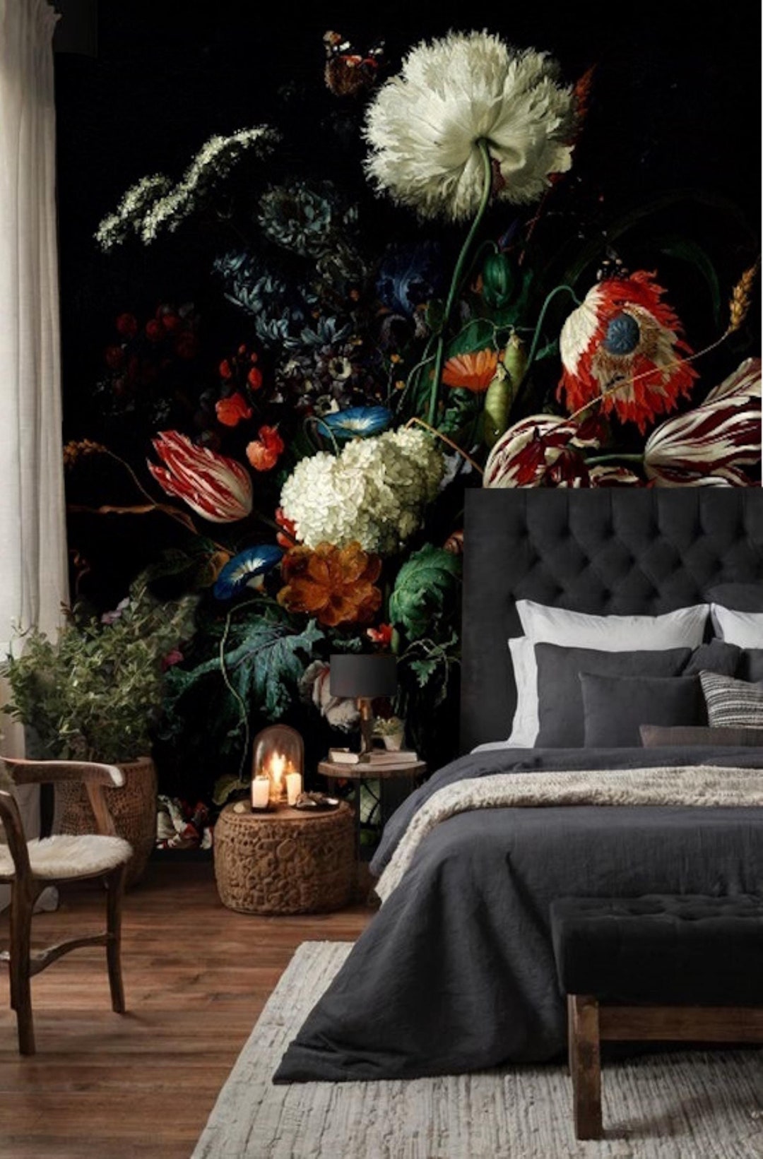 Dutch Flowers Wallpaper, Dark Vintage Mural, Antique 17th Century Wall ...