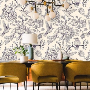 Vintage Birds Floral Toile Wallpaper, Removable Peel and Stick ...