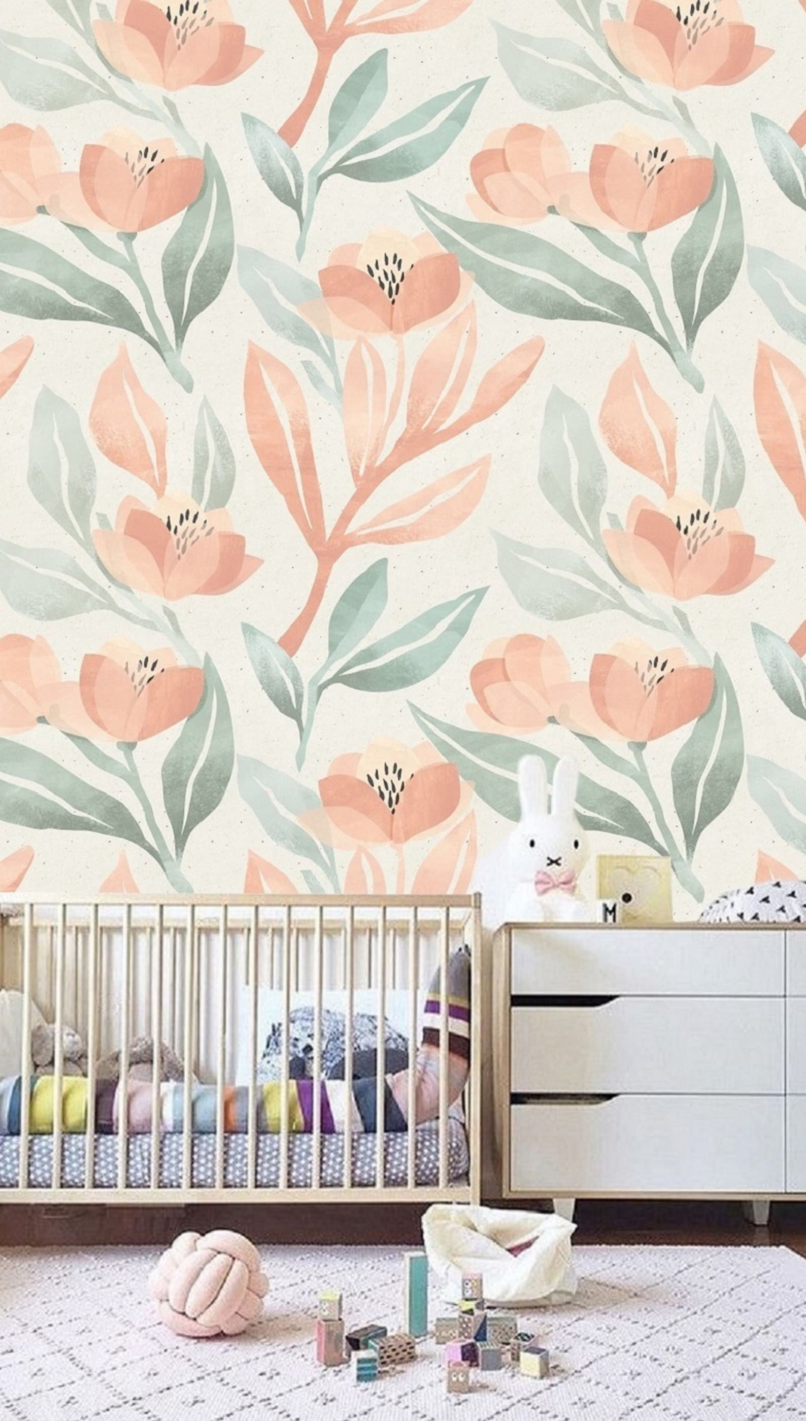 Muted Floral Wallpaper Moody Floral Nursery Neutral - Etsy