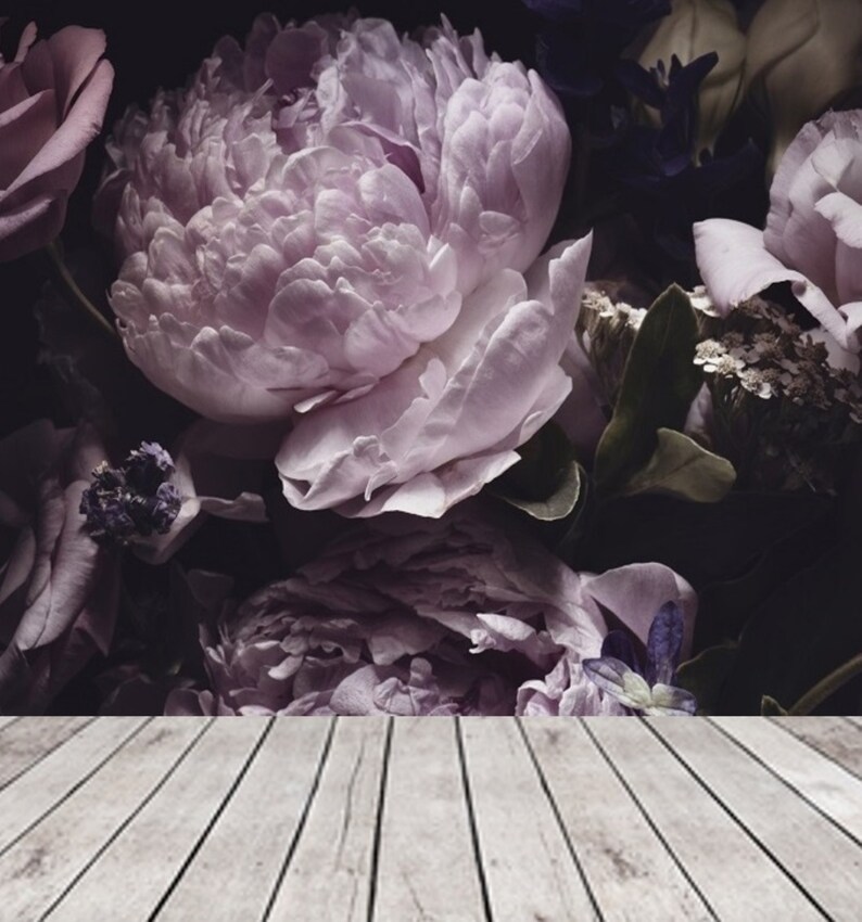 Bright Purple Peonies Wallpaper Mural Dark Floral Removable Etsy De