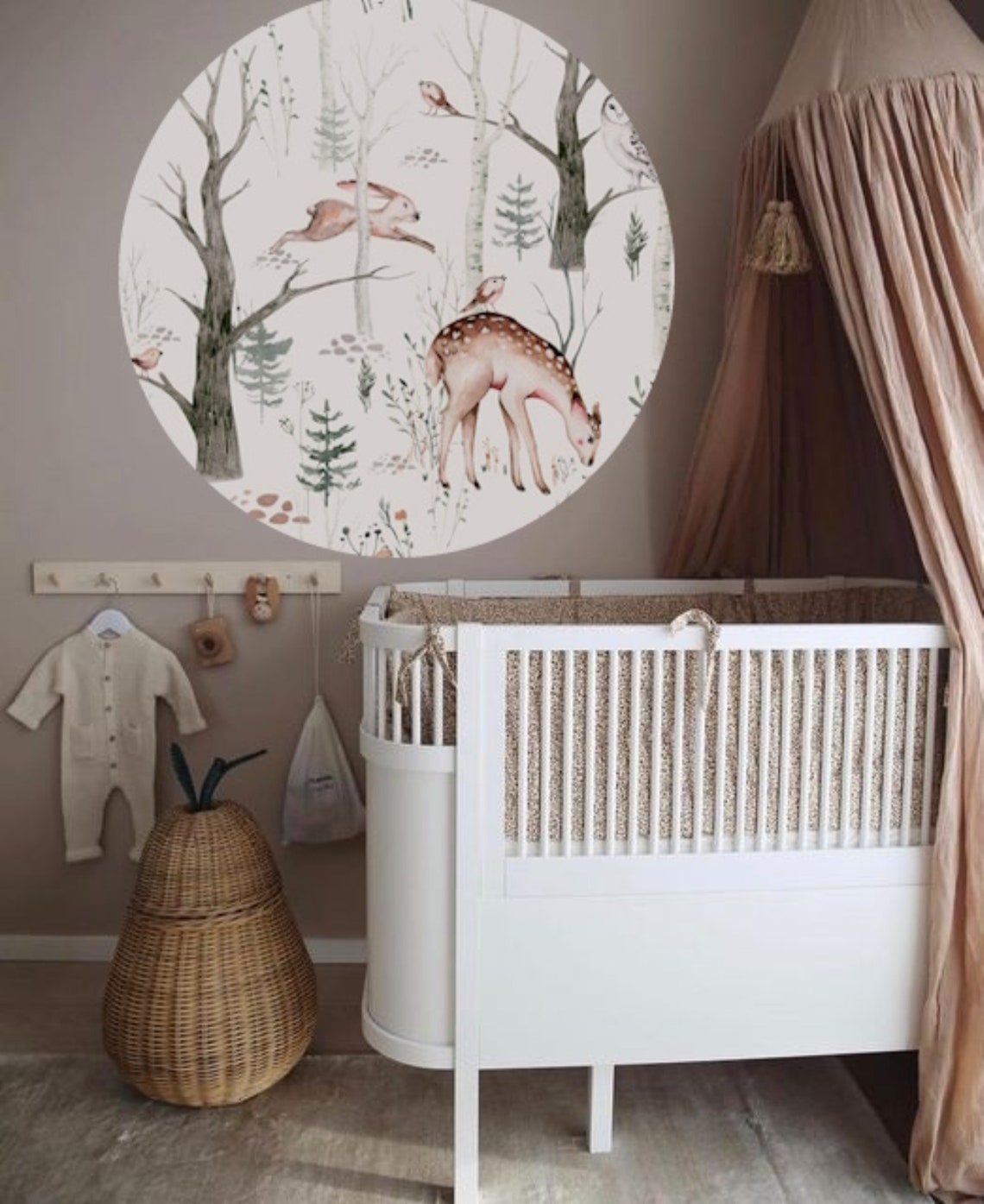 Deer Woodland Nursery Circle Wall Decal, Forest Friends Round Wallpaper ...