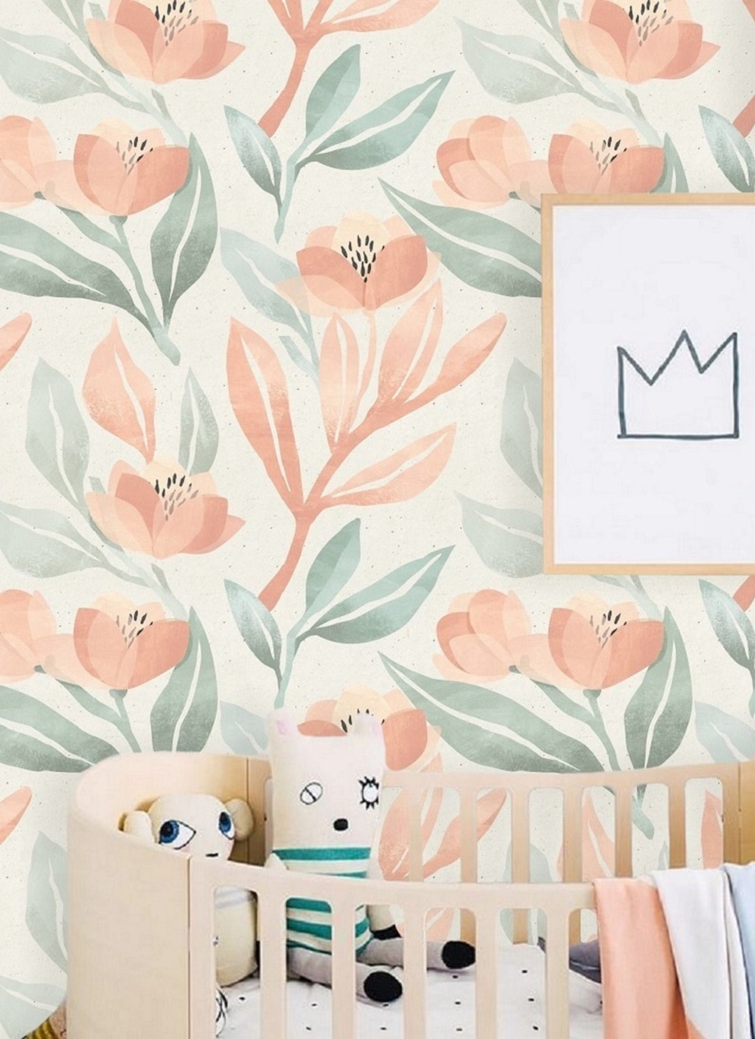 Muted Floral Wallpaper, Moody Floral Nursery Neutral Wallpaper, Girly ...