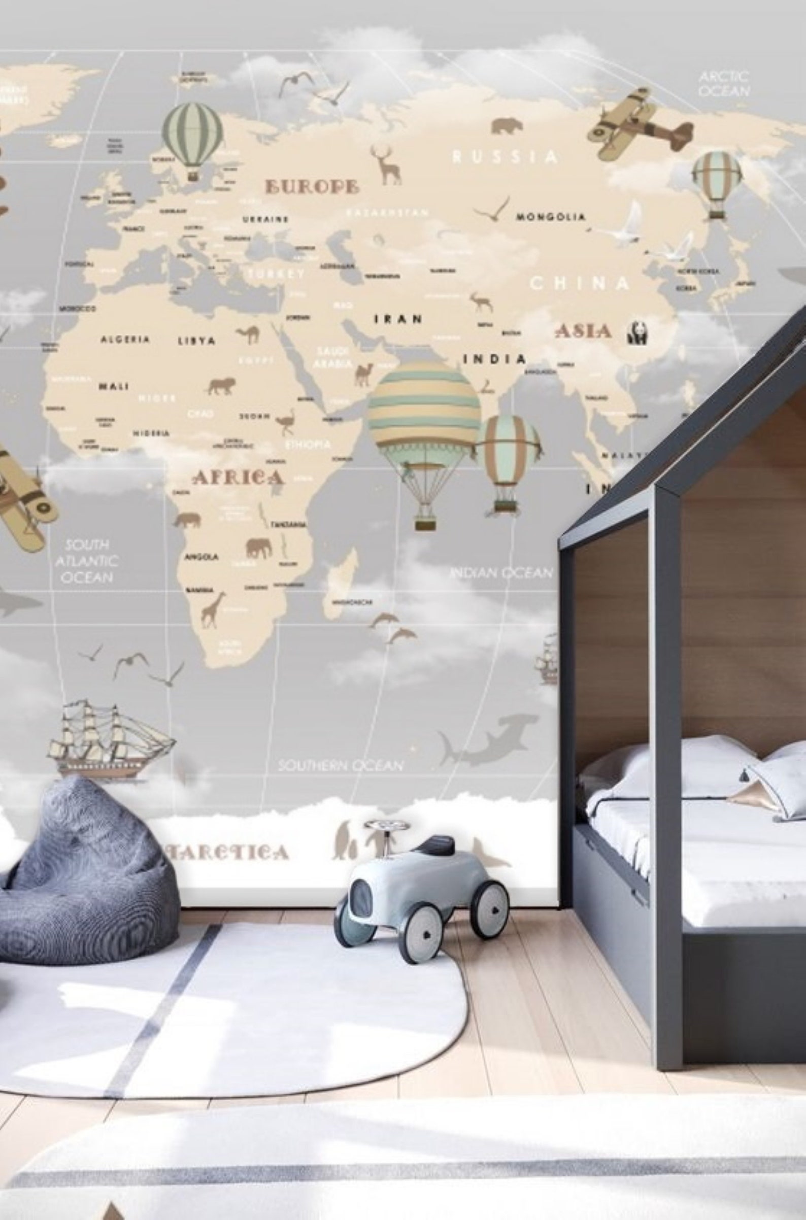 Cartoon World Map Nursery Wallpaper Mural Kids Map Removable - Etsy