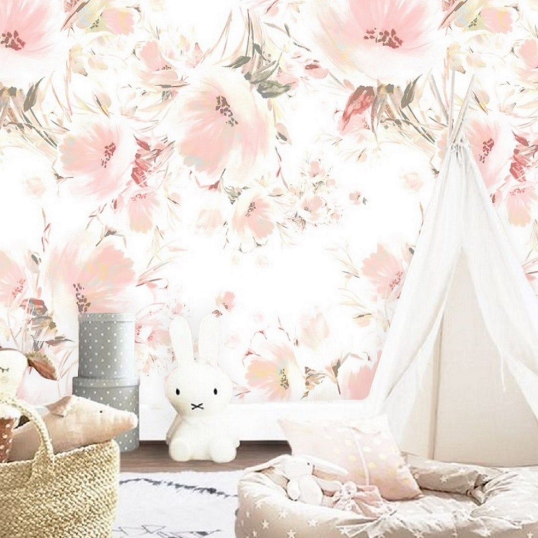 Pale Blush Pink Floral Wallpaper Cloud Dancer, Removable Peel and Stick ...