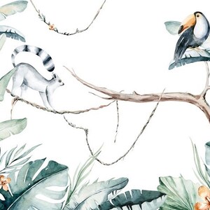 Lemur Banana Leaf Jungle Wall Mural Landscape, Removable Peel and Stick ...