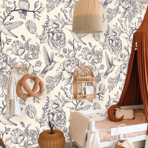 Vintage Birds Floral Toile Wallpaper, Removable Peel and Stick ...