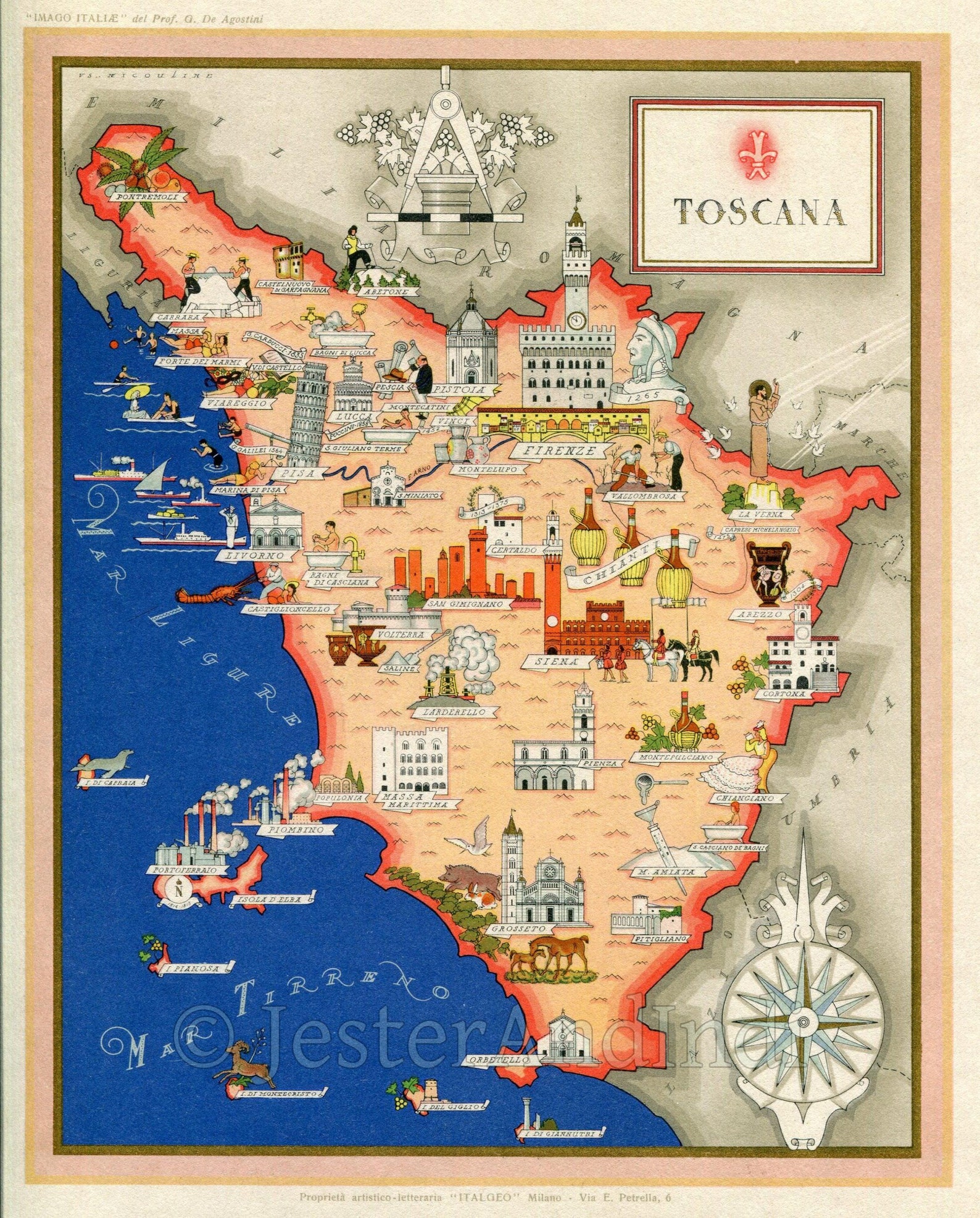 Tuscany, Toscana, Italy, Pictorial Map, A4 or A3 Print - Etsy