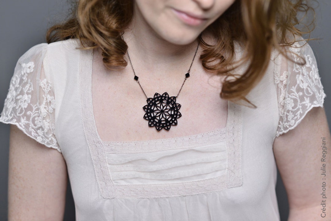 MONTSERRAT Necklace Laser Cut Floral Pattern of Plant Lace in Shiny ...