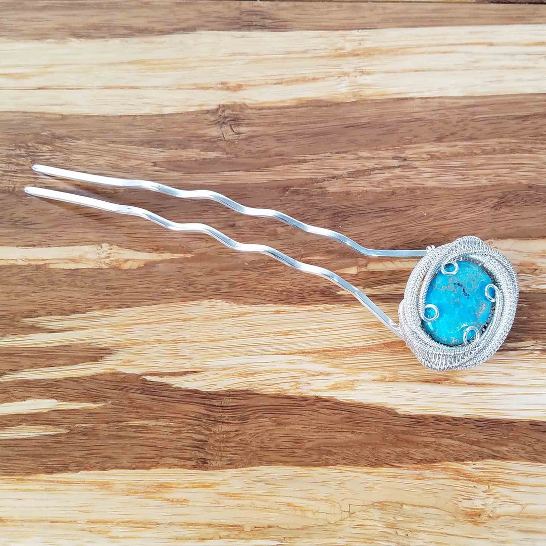 Turquoise Hair Pin & Wire Wrapped Hair Fork | Headpiece Jewelry | Hair ...