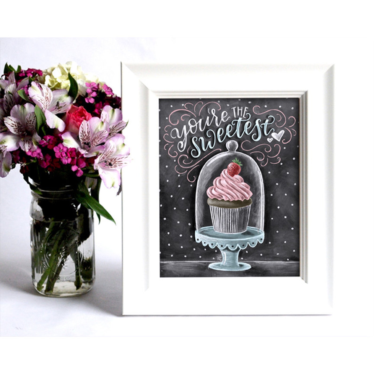 Cupcake Chalkboard Art Print, You're the Sweetest - Etsy