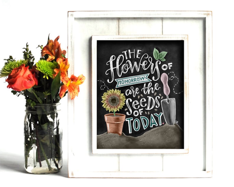 Gardening Sign Art Print, Garden Lover Gift, Chalkboard Floral Wall ...