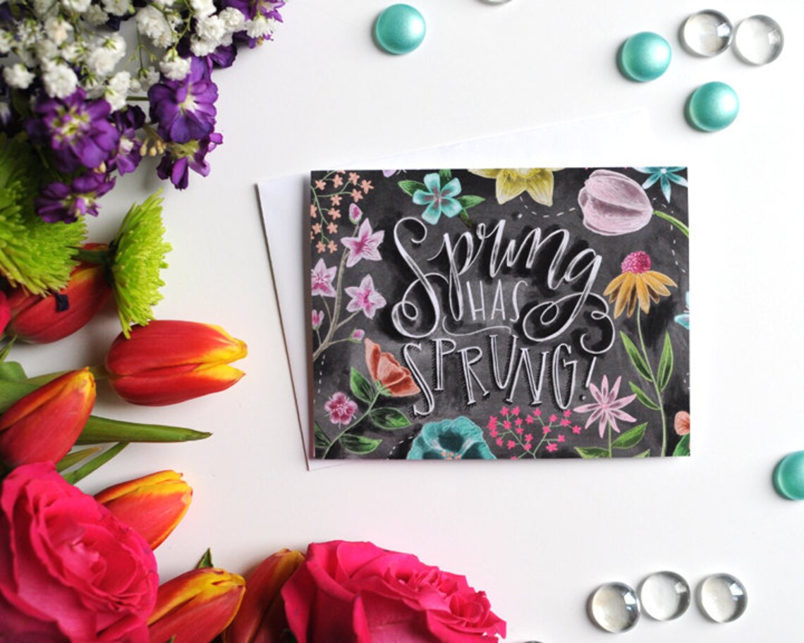 Spring Art Floral Art Spring Card Floral Card Chalkboard | Etsy