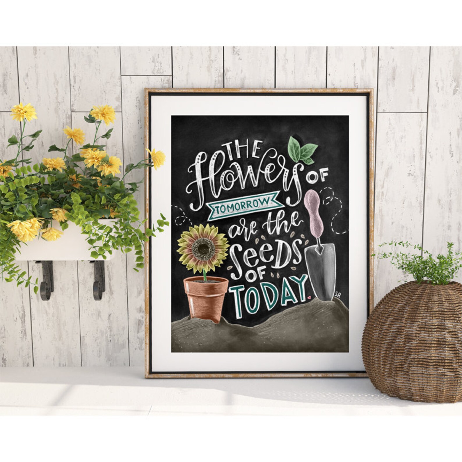 Gardening Sign Art Print, Garden Lover Gift, Chalkboard Floral Wall ...