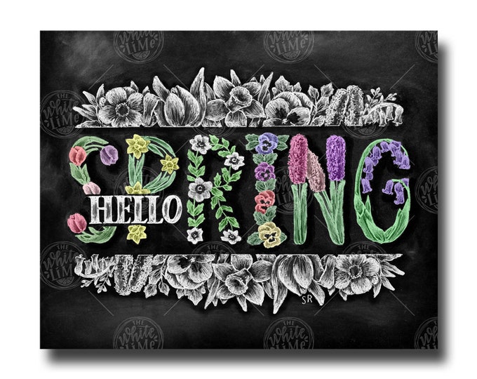 Spring Art, Hello Spring, Chalkboard Art, Chalk Art, Floral Print ...