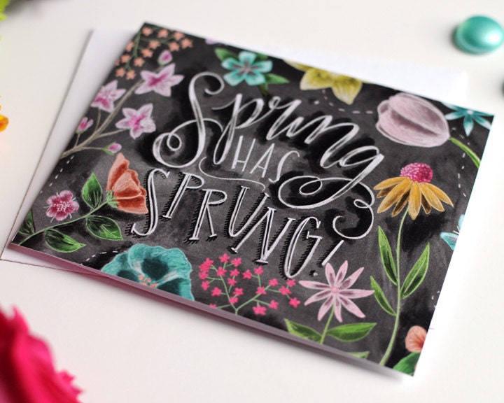 Spring Art Floral Art Spring Card Floral Card Chalkboard | Etsy