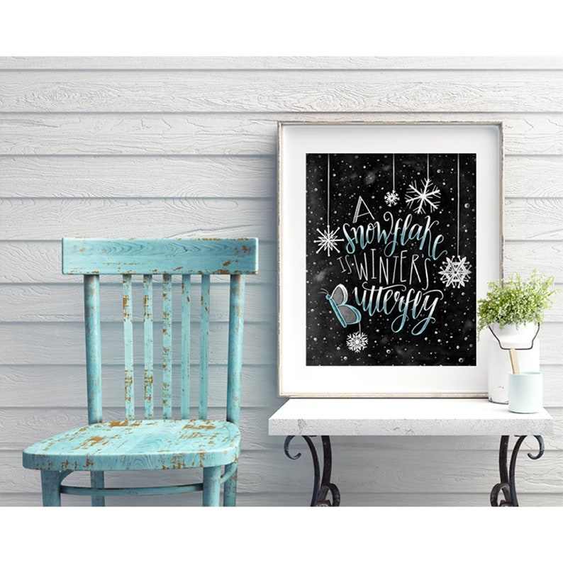 Snowflake Butterfly Chalkboard Art Print, Winter Decor - Etsy