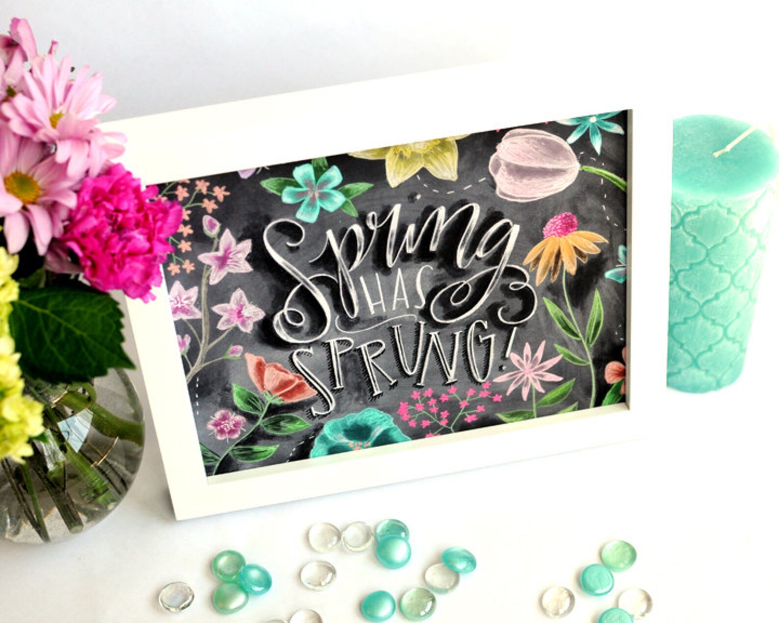 Spring Art, Spring Decor, Spring Print, Chalkboard Art, Chalk Art ...