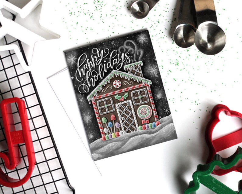 Happy Holidays Card Set, Chalk Art, Chalkboard Art, Gingerbread House ...