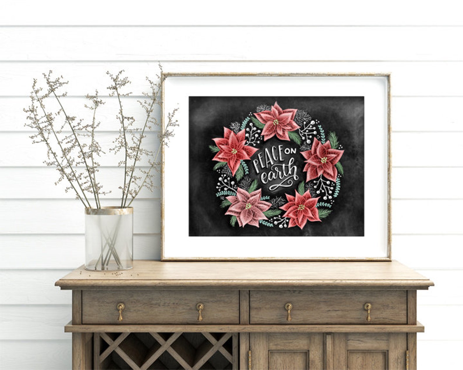 Holiday Wreath Peace on Earth Print Chalkboard Art Chalk - Etsy