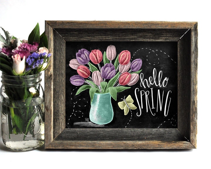 Spring Decor Hello Spring Spring Art Chalkboard Art Floral | Etsy