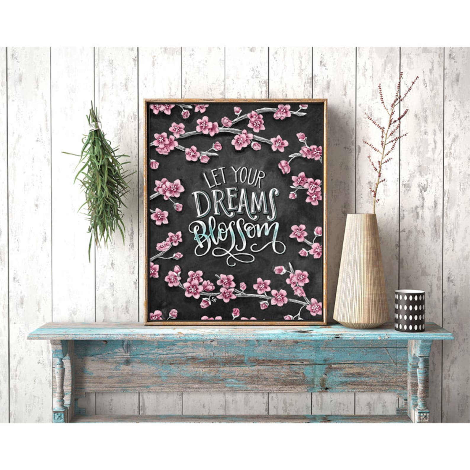 Cherry Blossom Art Spring Decor Let Your Dreams Blossom | Etsy