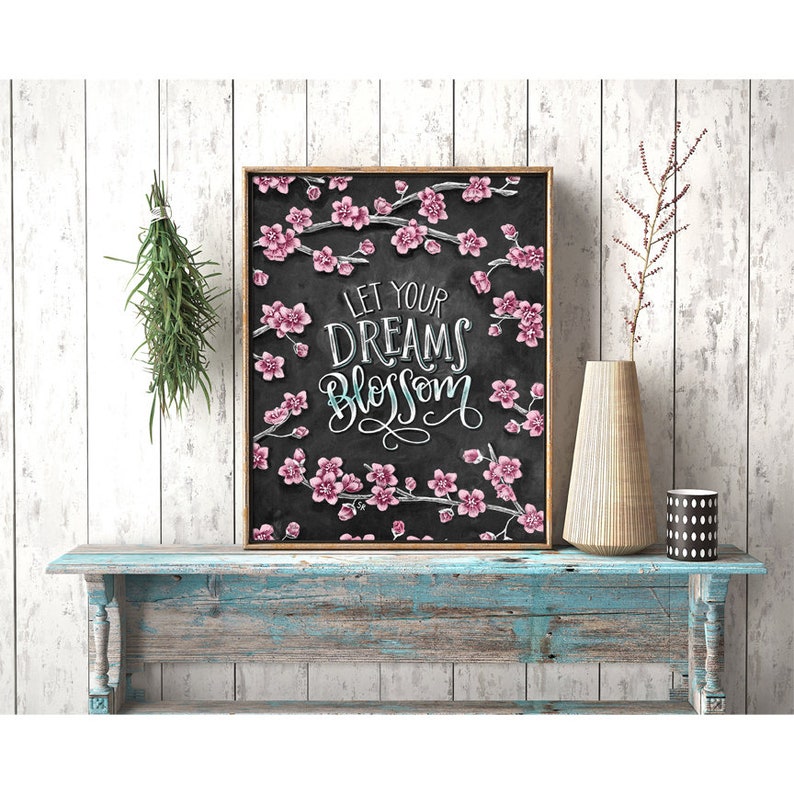 Cherry Blossom Art Spring Decor Let Your Dreams Blossom | Etsy