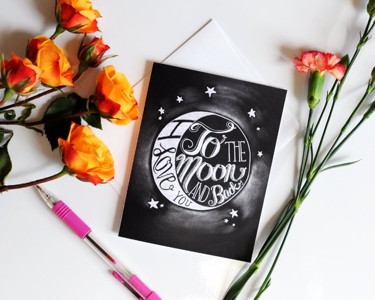 Love Card I Love You to the Moon and Back Card Chalkboard - Etsy