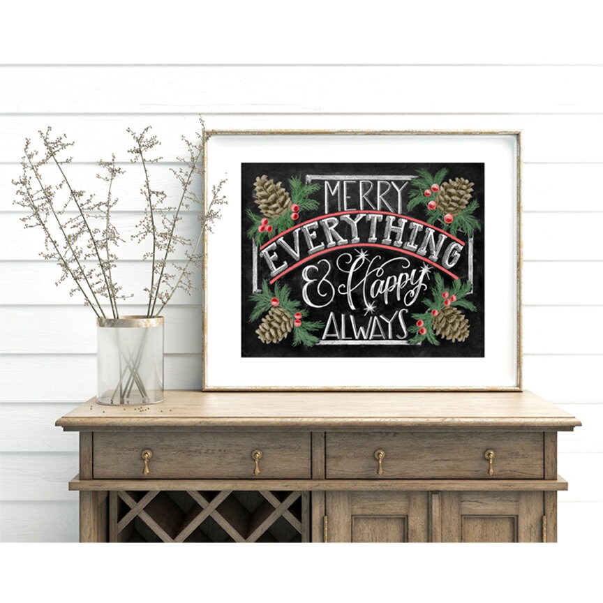 Merry Everything Chalkboard Christmas Print - Etsy