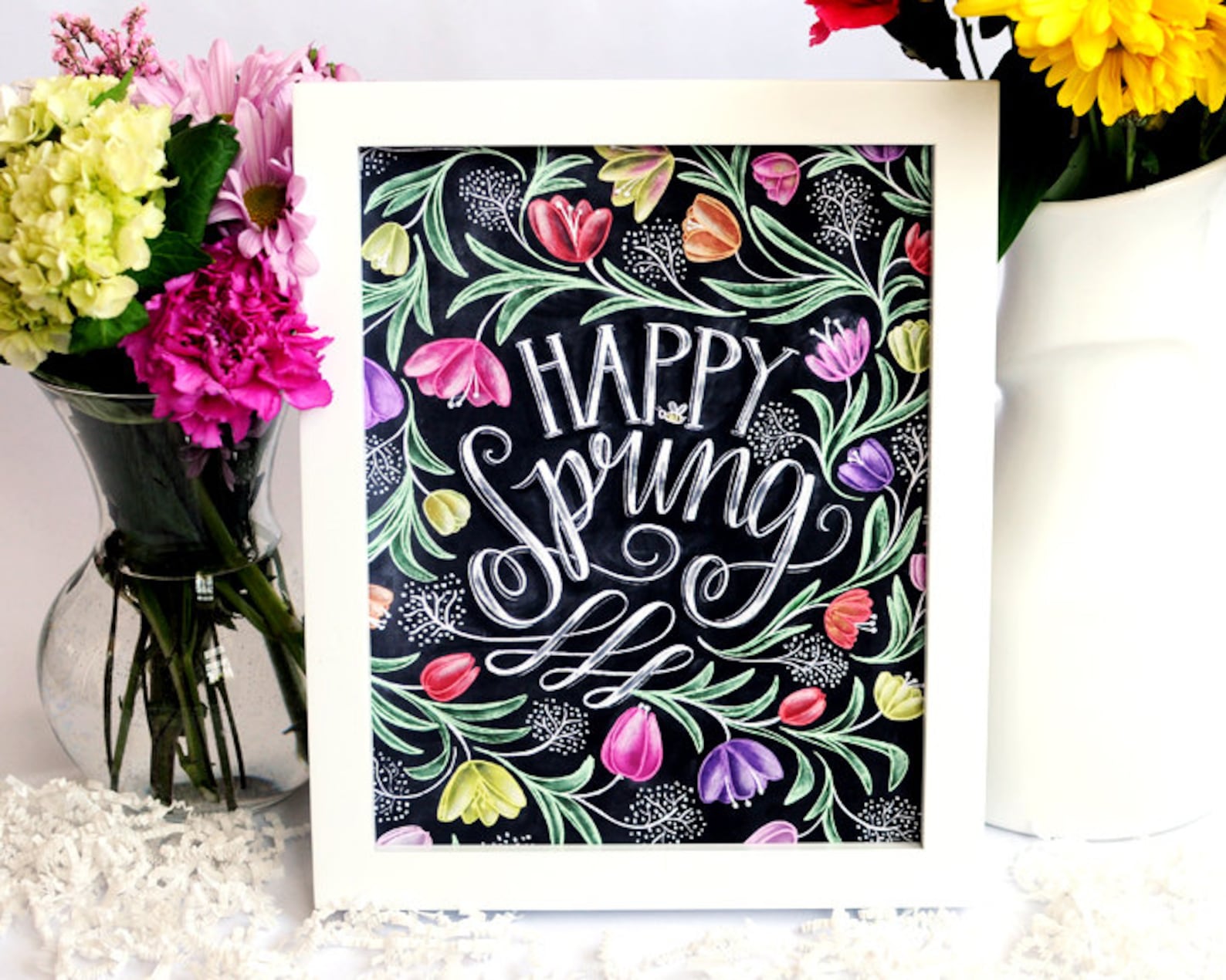 Spring Decor Spring Art Tulips Happy Spring Chalk Art - Etsy