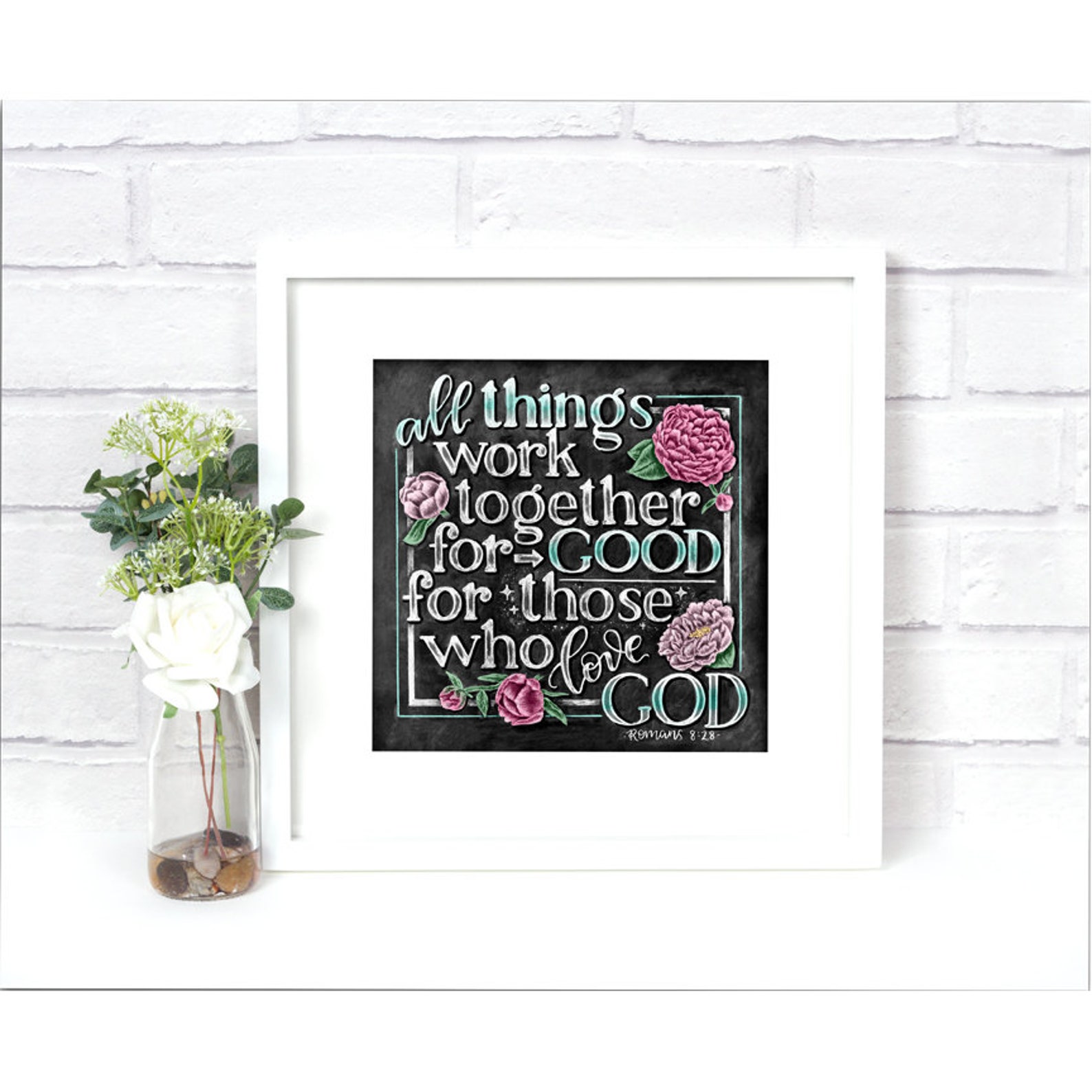 Romans 8:28, Chalkboard Art, Chalk Art, Scripture Art, Scripture Print ...