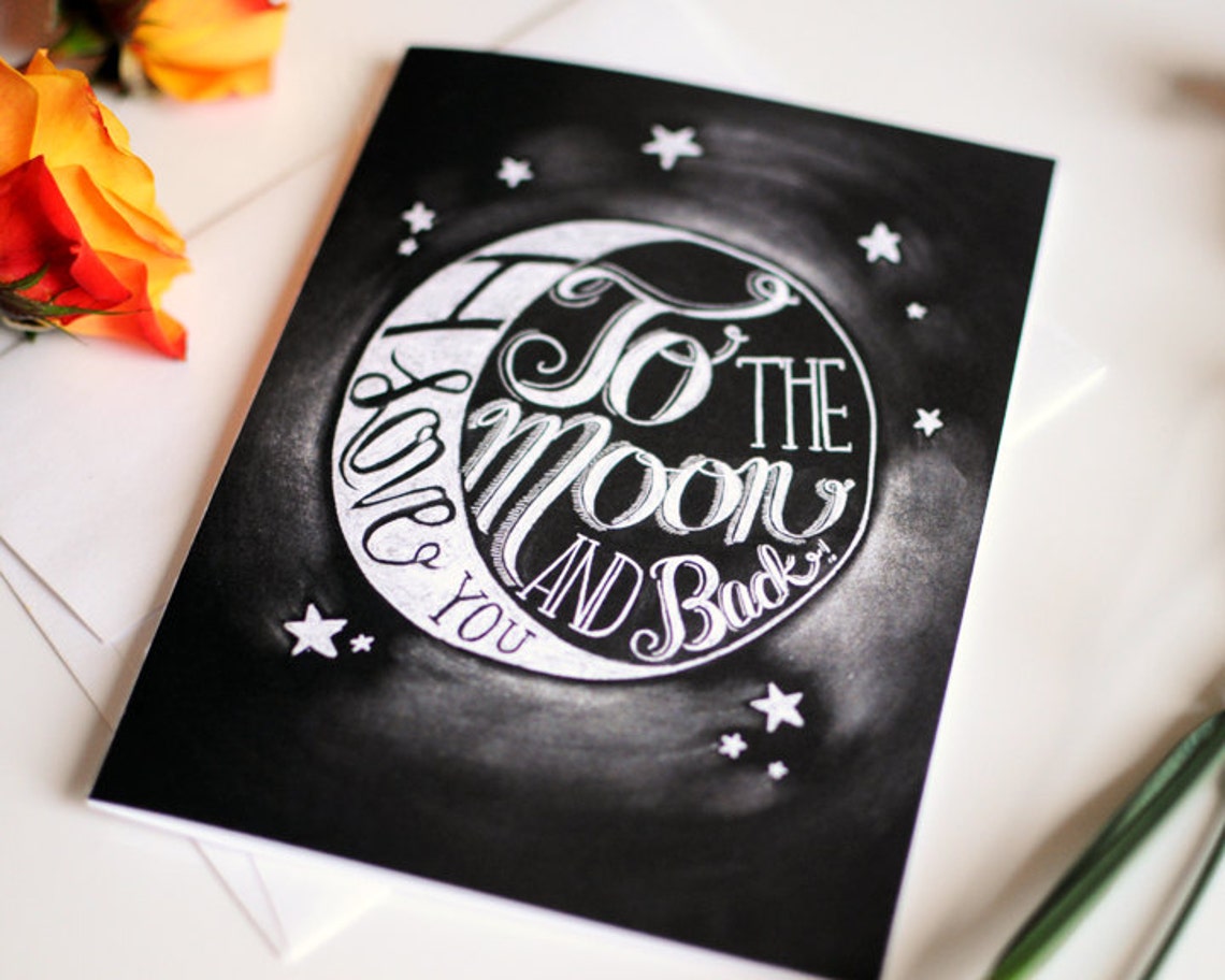 Love Card I Love You to the Moon and Back Card Chalkboard - Etsy