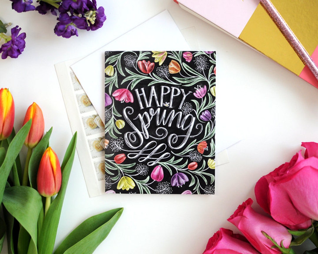Floral Art, Spring Card, Happy Spring, Floral Card, Chalkboard Card ...