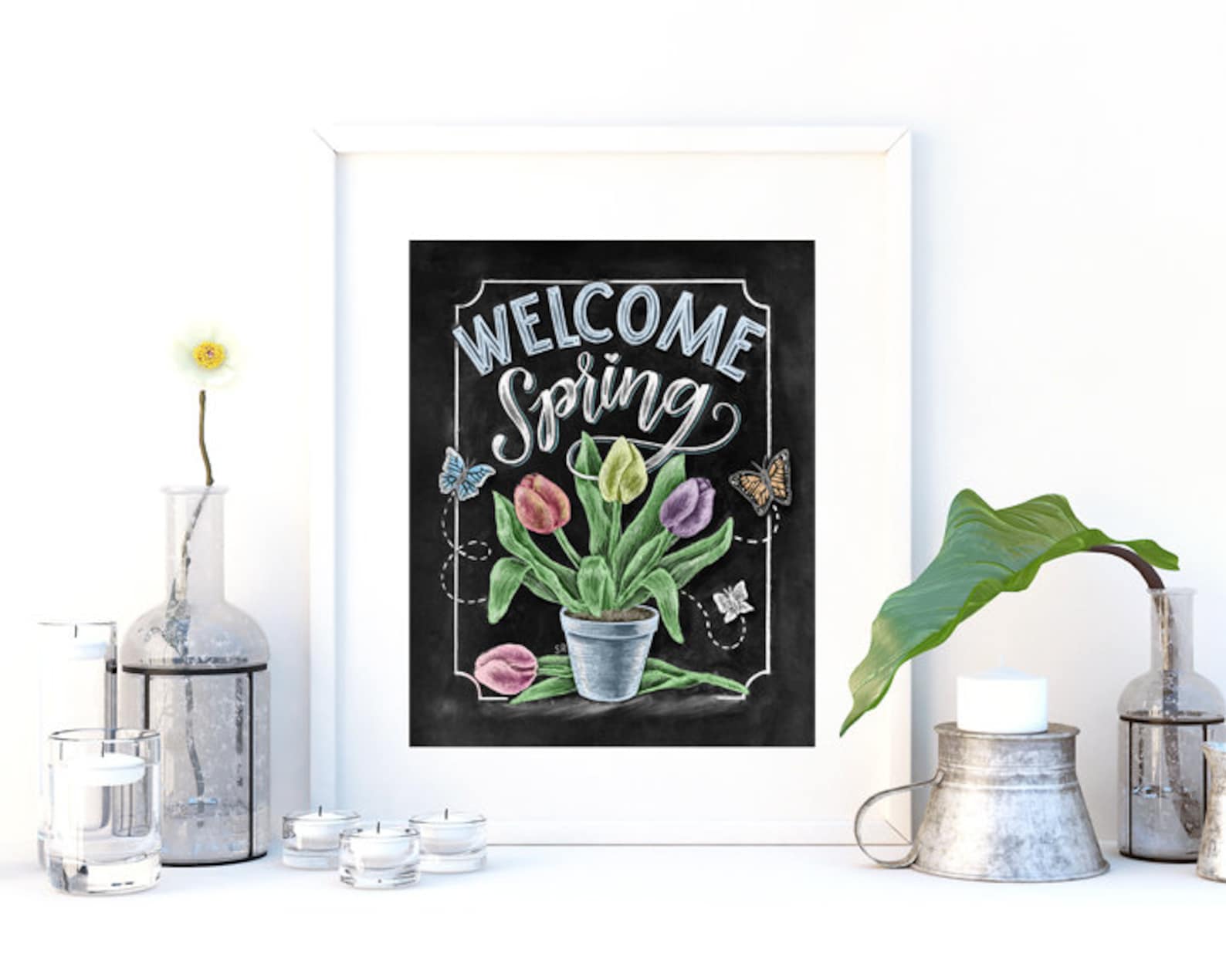 Spring Decor, Welcome Spring, Spring Sign, Chalk Art, Chalkboard Art ...