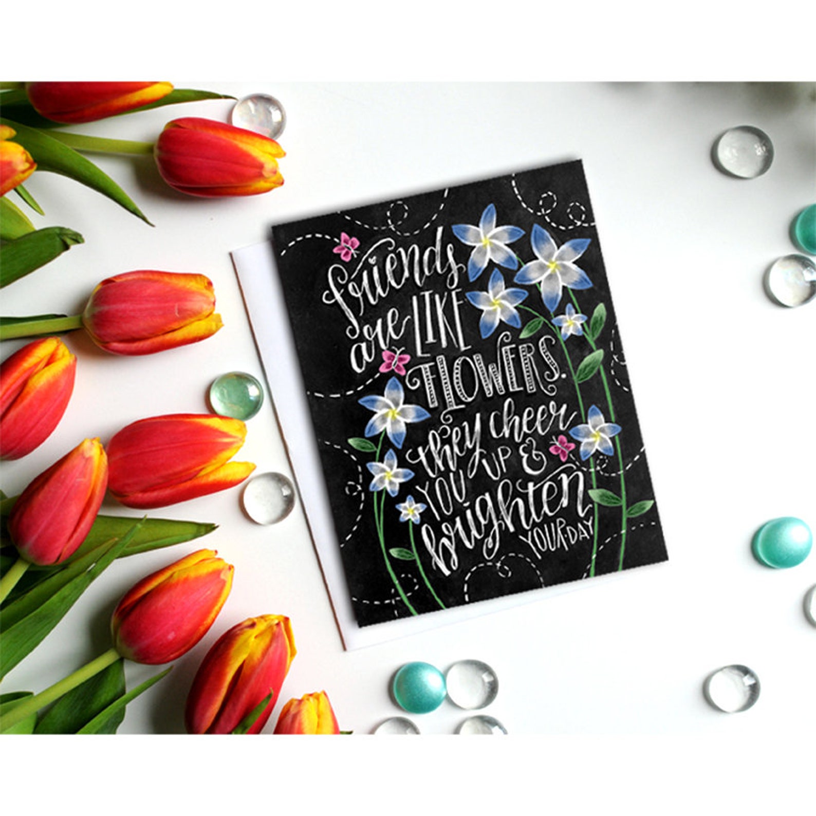 Chalkboard Art Friend Card, Floral Friendship Greeting - Etsy